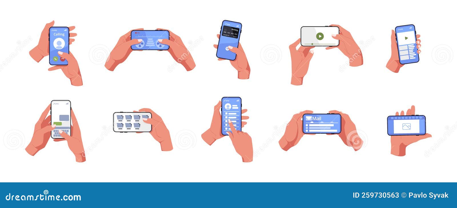 Set Hand Holding Smartphone. People Using Touch Gestures for Mobile ... Set Hand Holding Smartphone. People Using Touch Gestures for Mobile ...