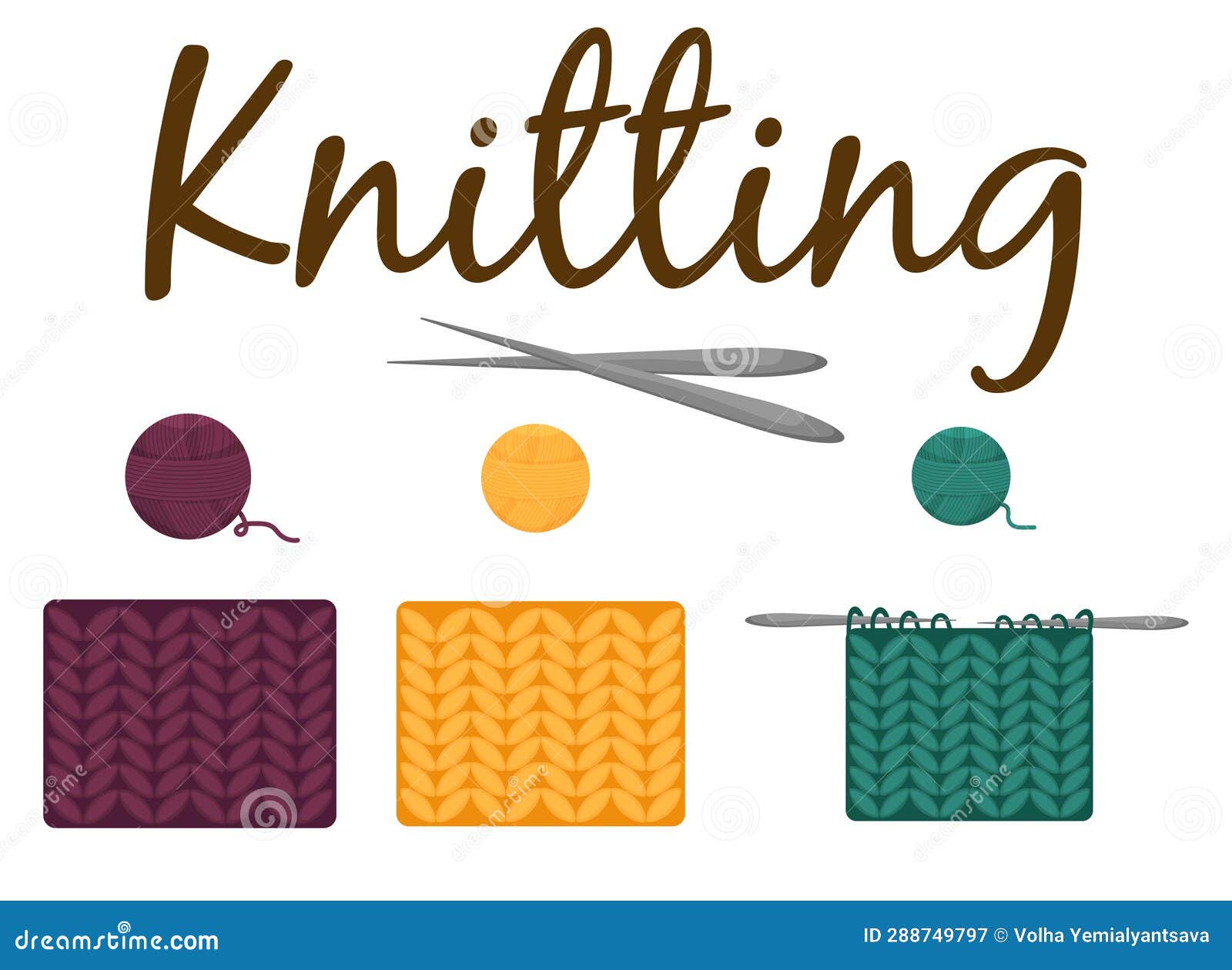 A Set of Hand-knitted Textures, a Set of Knitting Threads. the Process ...