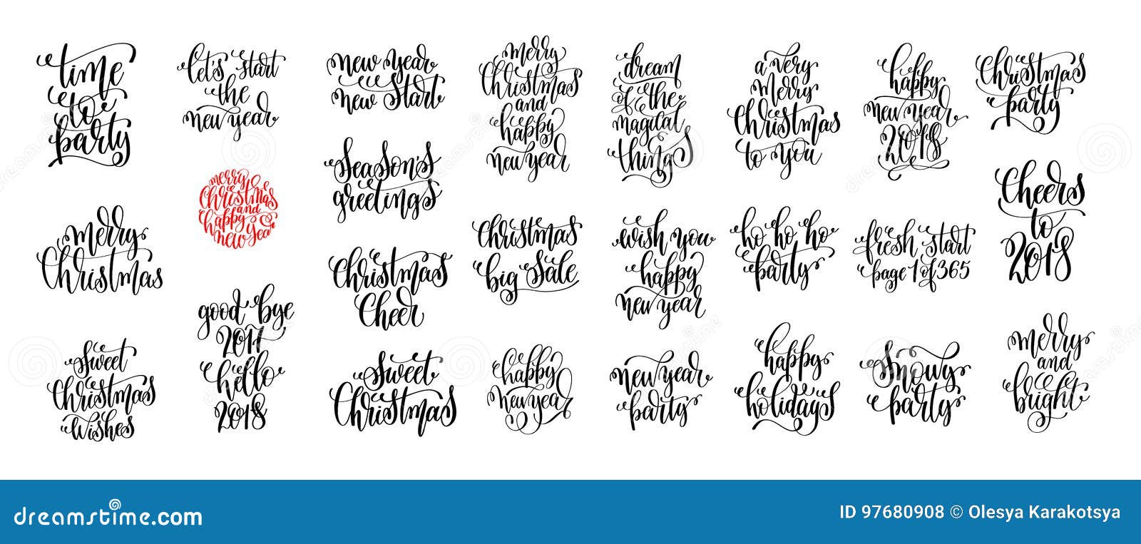 Set Of 25 Hand Lettering Christmas Quotes Design Stock Vector