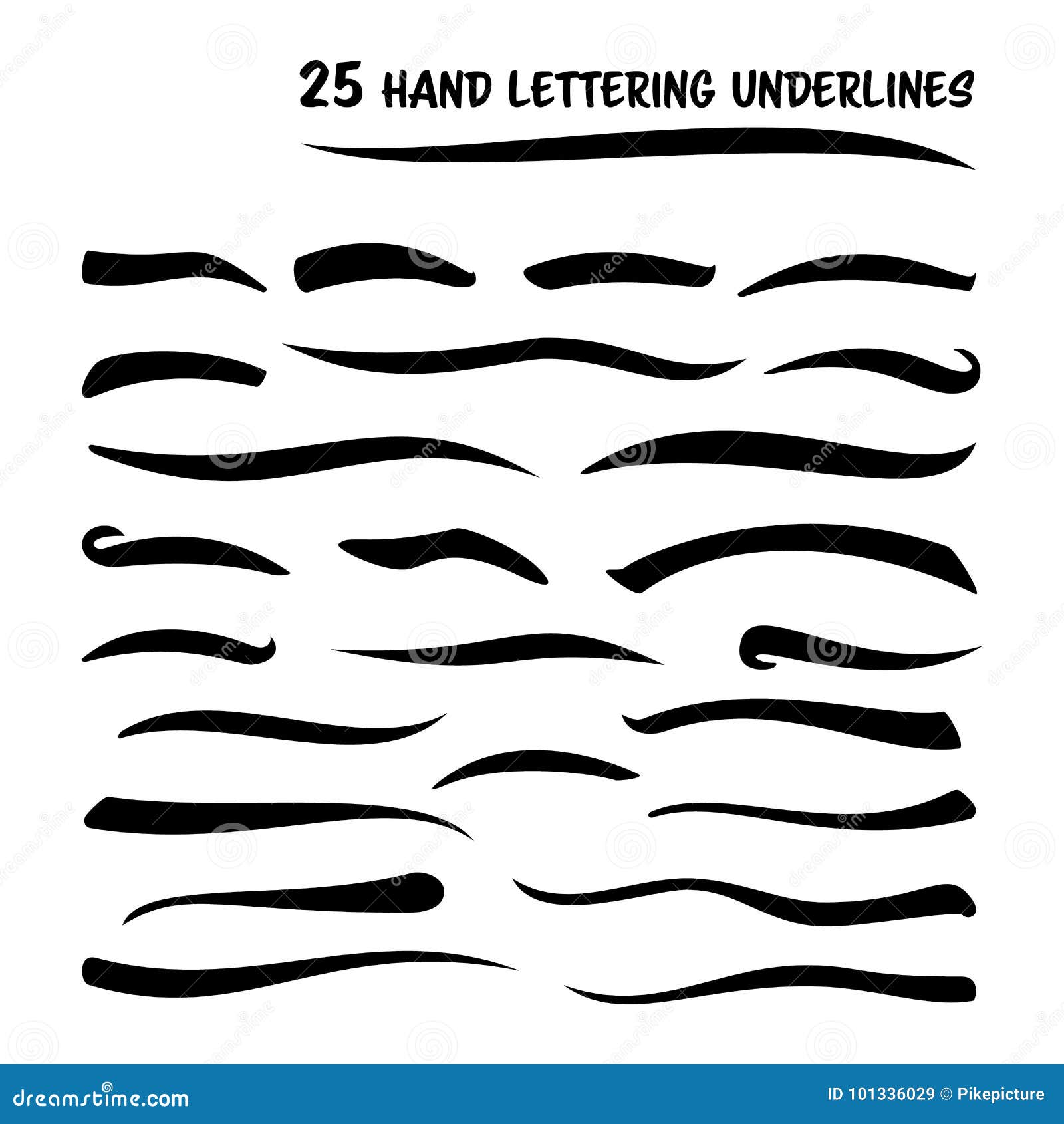 Set of Hand Lettering Underlines Lines Isolated on White Background ...