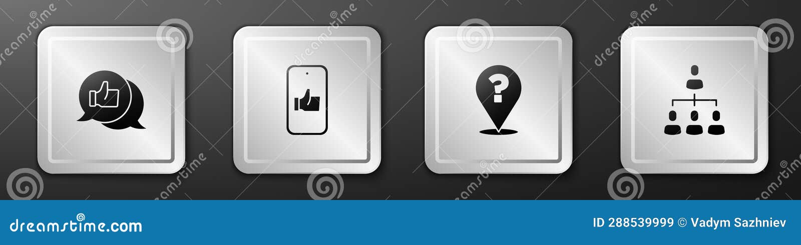 Set Hand Like, , Question Mark and Hierarchy Organogram Chart Icon. Silver Square Button Stock ...