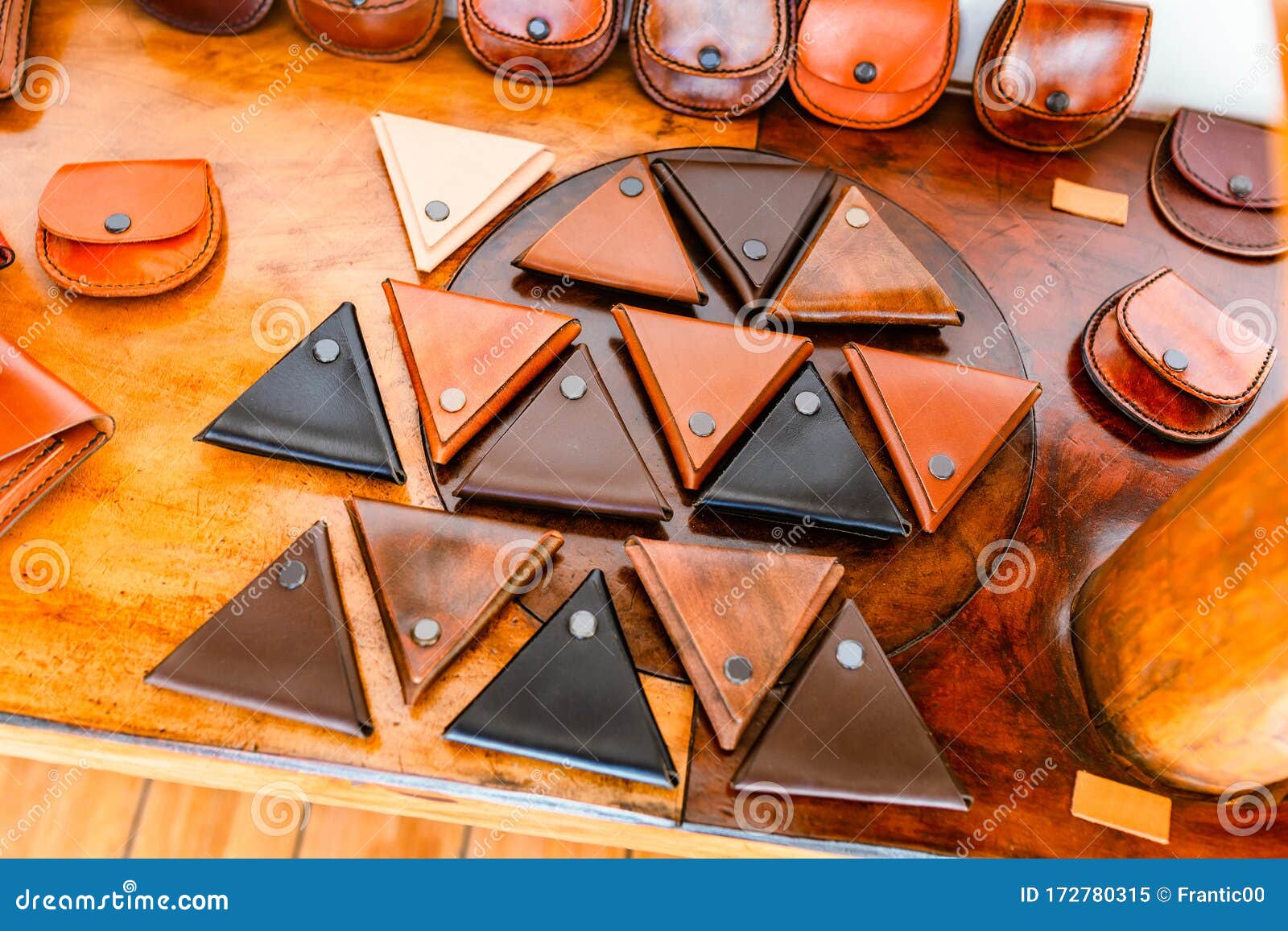 Hand Made Leather Triangle Wallets in Workshop Stock Image - Image of ...