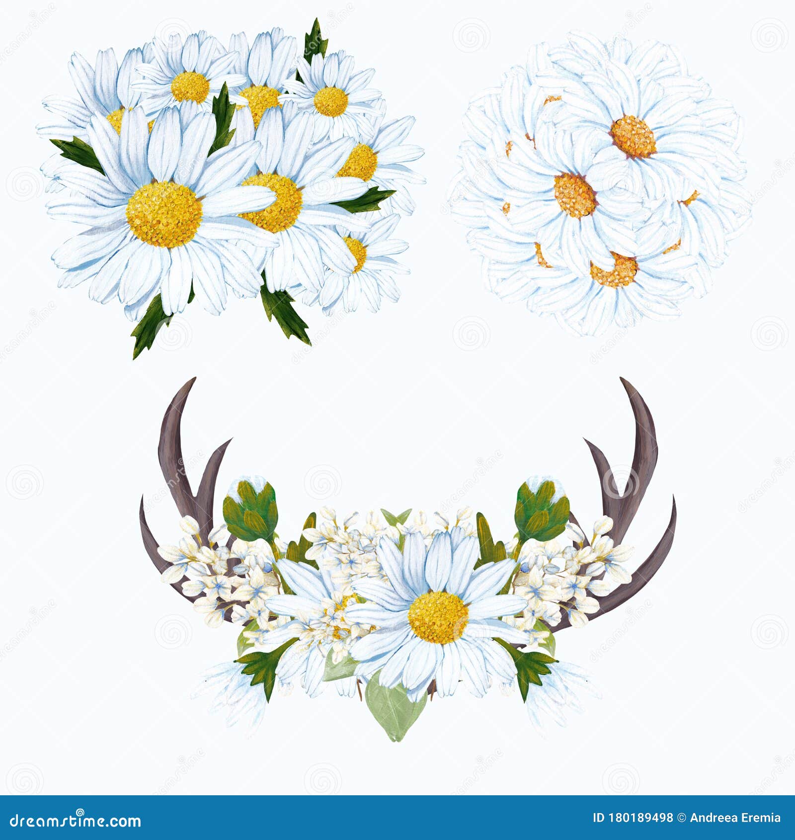 Set of 3 Hand Painted Daisy Illustration Stock Illustration ...
