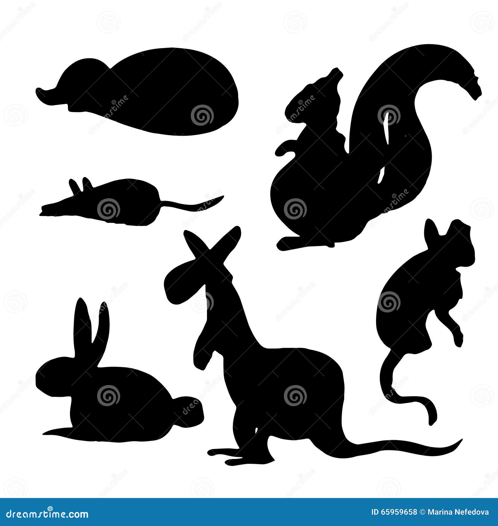Set of Hand Painted Ink Animals in Black Color Stock Illustration ...
