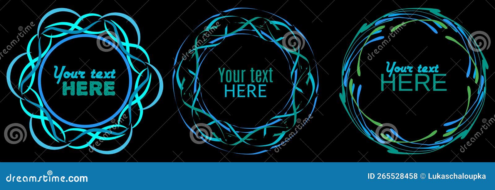 Set of Hand Painted Vector Circle Blue Frame Borders. Abstract Round ...