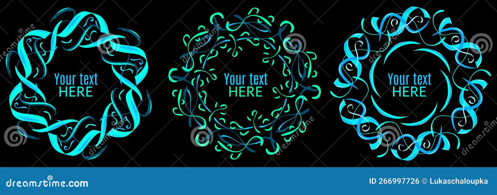 Set of Hand Painted Vector Circle Blue Frame Borders. Abstract Round ...