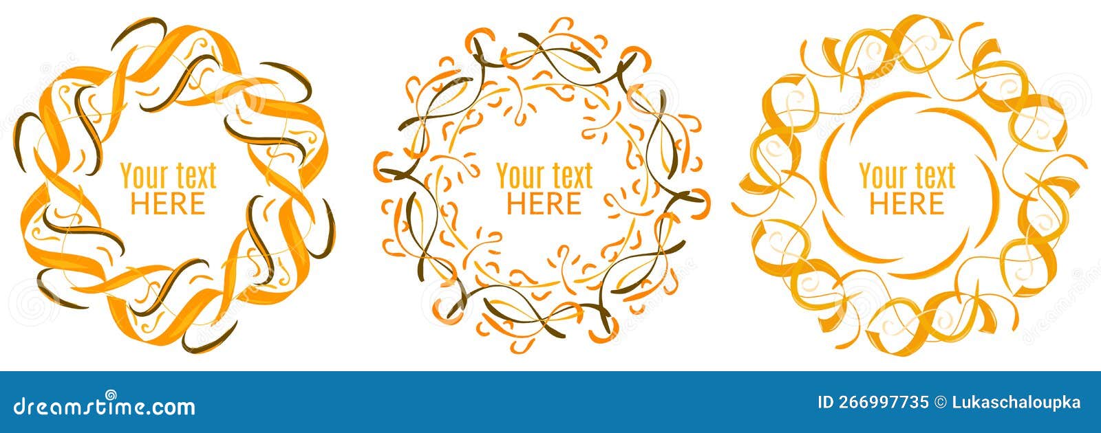 Set of Hand Painted Vector Circle Gold Frame Borders. Abstract Round ...