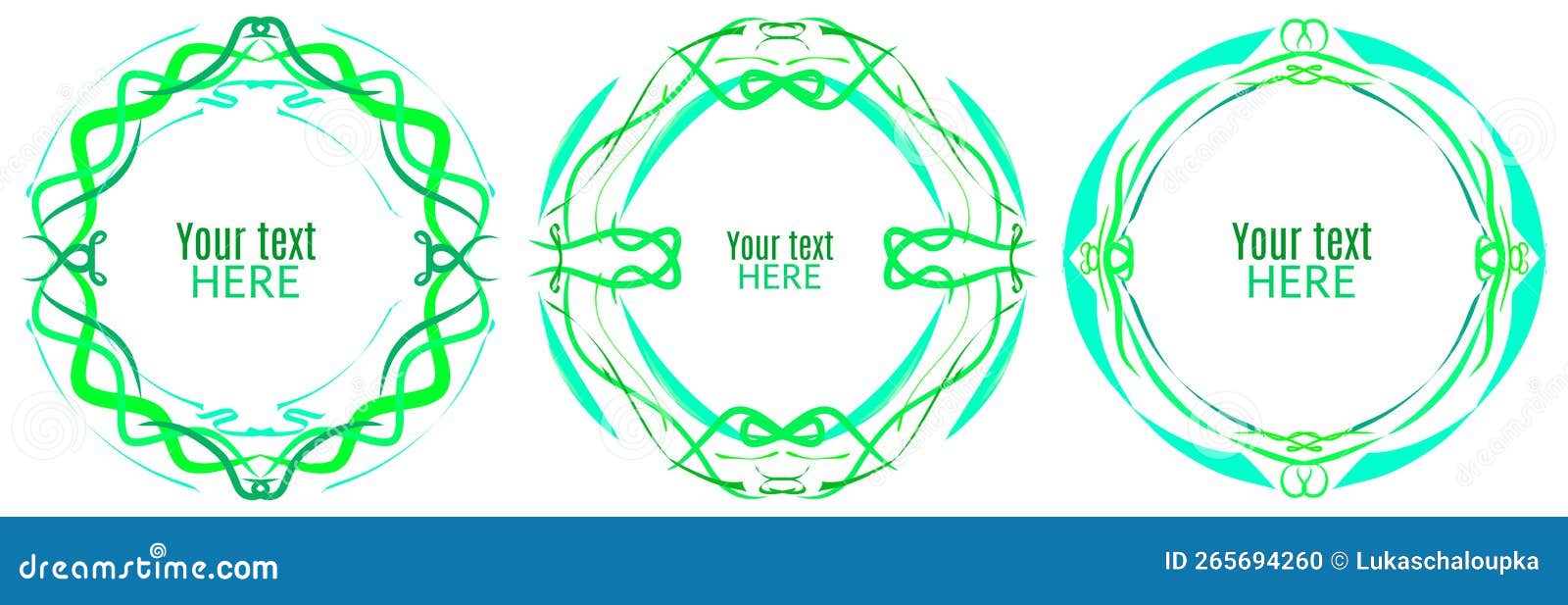 Set of Hand Painted Vector Circle Green Frame Borders. Abstract Round ...