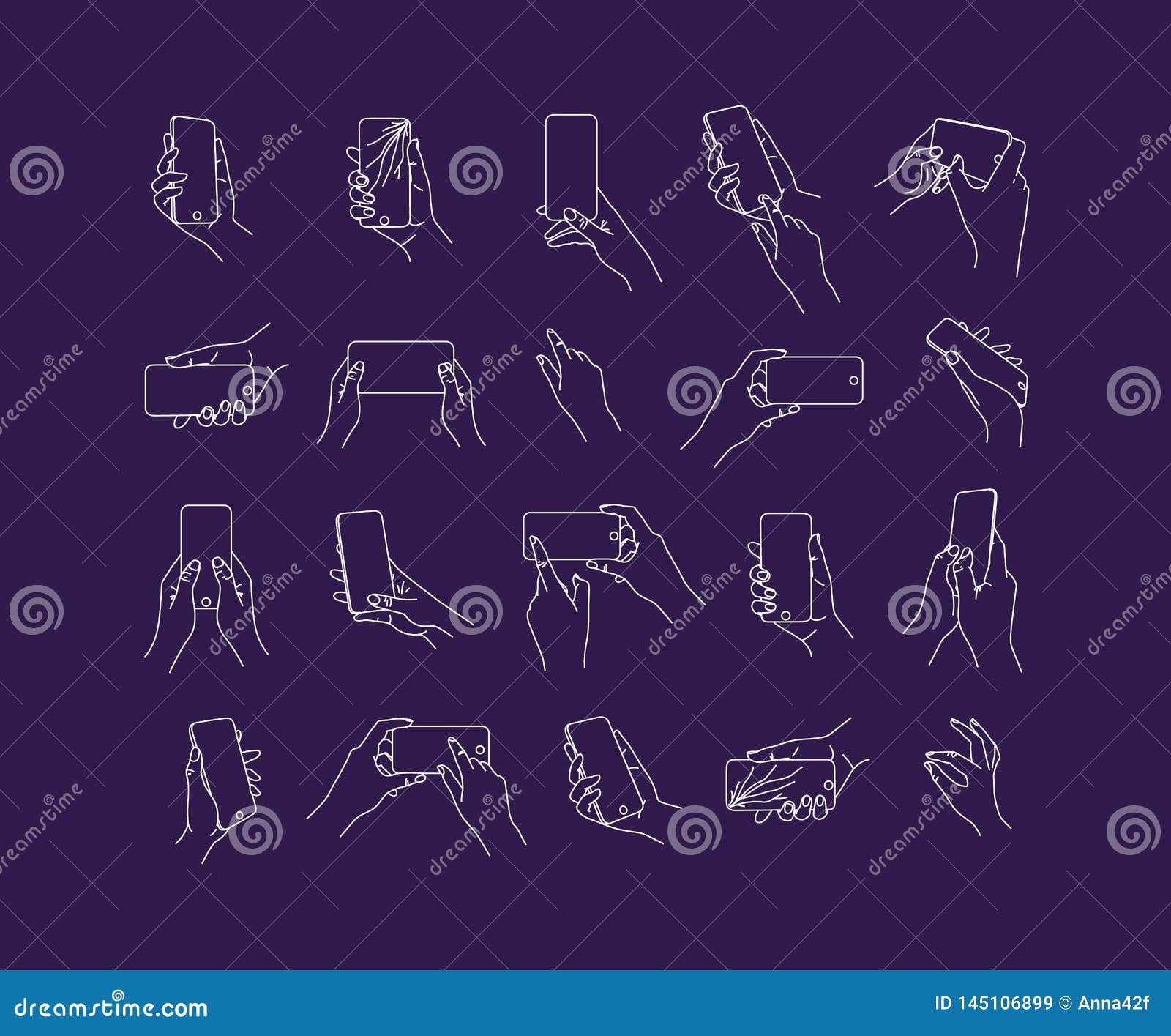 Set of Hand Phone Positions Dark Blue Stock Vector - Illustration of ...