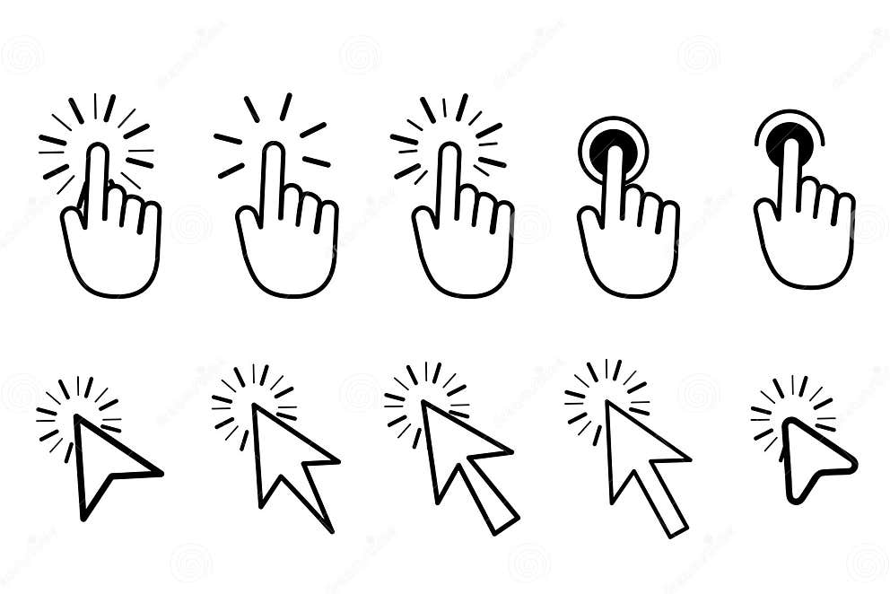 Set of Hand Pointer Symbol in Trendy Flat Style. Computer Mouse Click Cursor. Cursor Collection ...