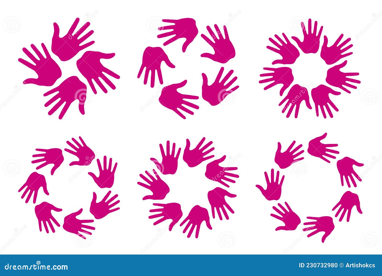Set of Hand Print Circle Icons. Handprint Emblems. Hand Round Insignia ...