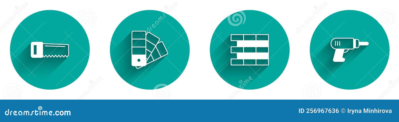 Set Hand Saw, Color Palette Guide, Bricks and Electric Drill Machine ...