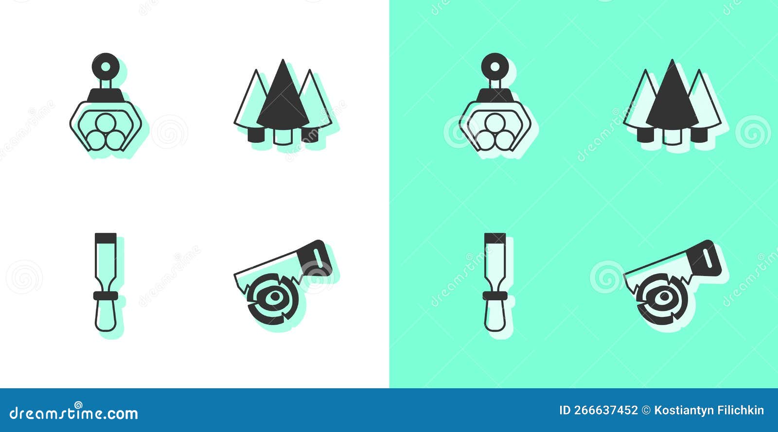 Set Hand Saw and Log, Grapple Crane Grabbed, Chisel Tool and Christmas ...