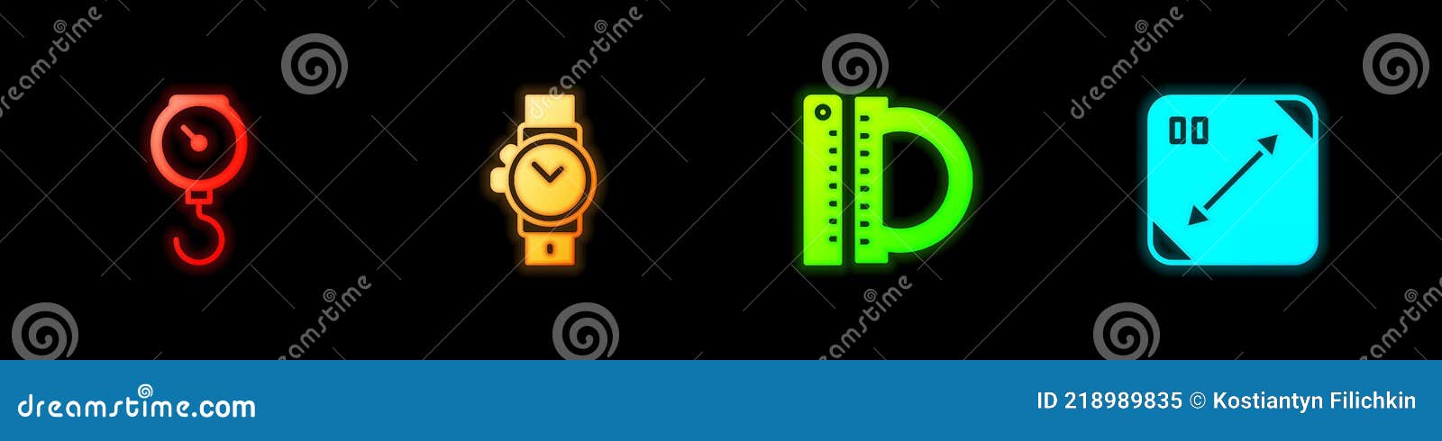 Set Hand Scale Spring Mechanical, Wrist Watch, Protractor Ruler and ...