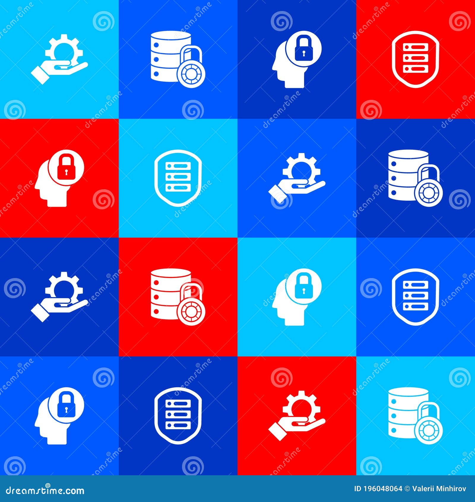 Set Hand Settings Gear, Server Security with Lock, Human Head and ...