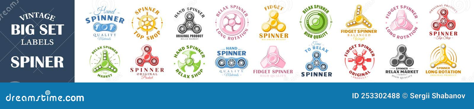 Set Of Spinners Card With Hand Drawn Unique Typography Design Cartoon ...