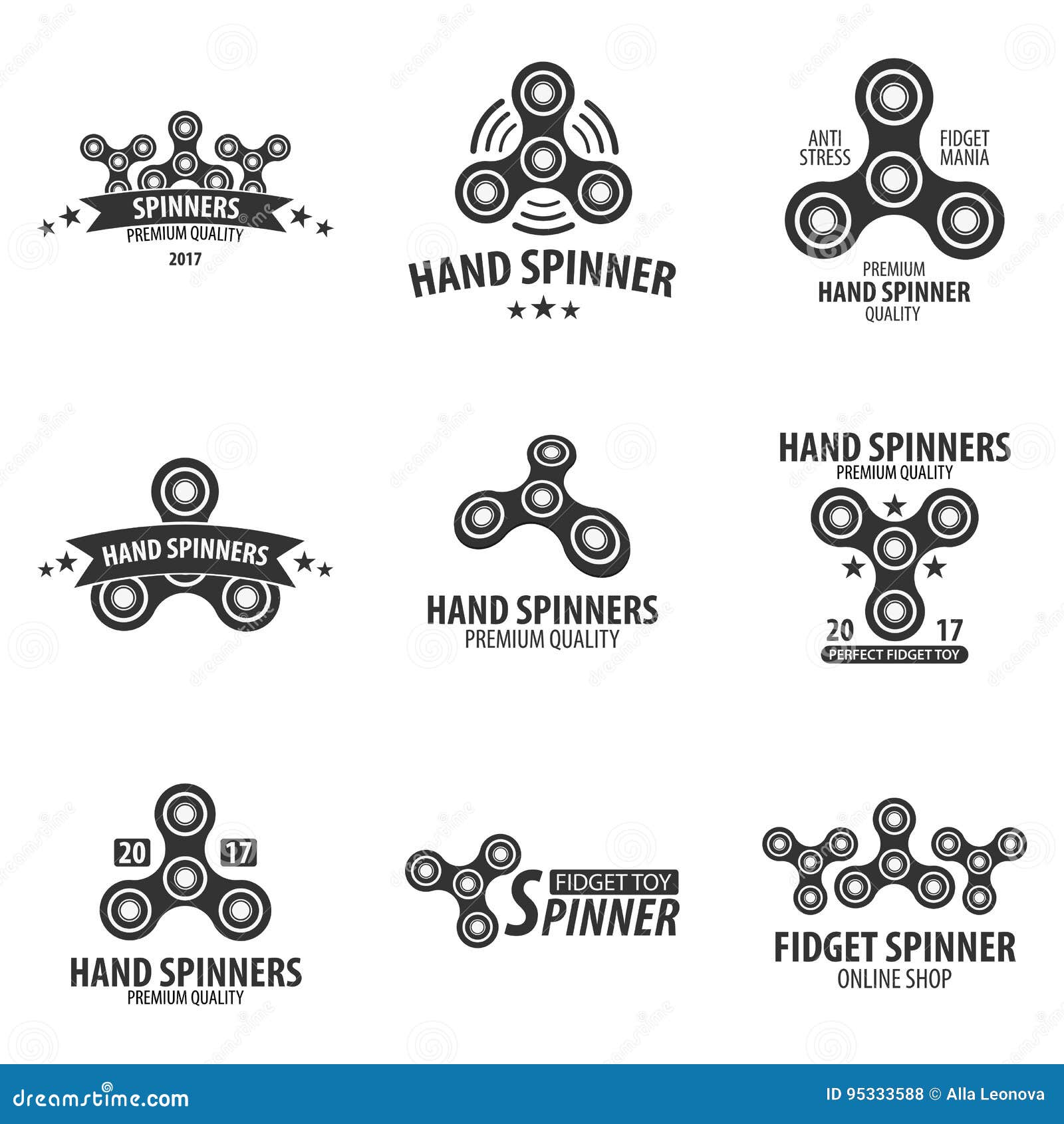 Set of Hand Spinner Logo, Emblems and Icon. Fidget Spinners. Anti ...