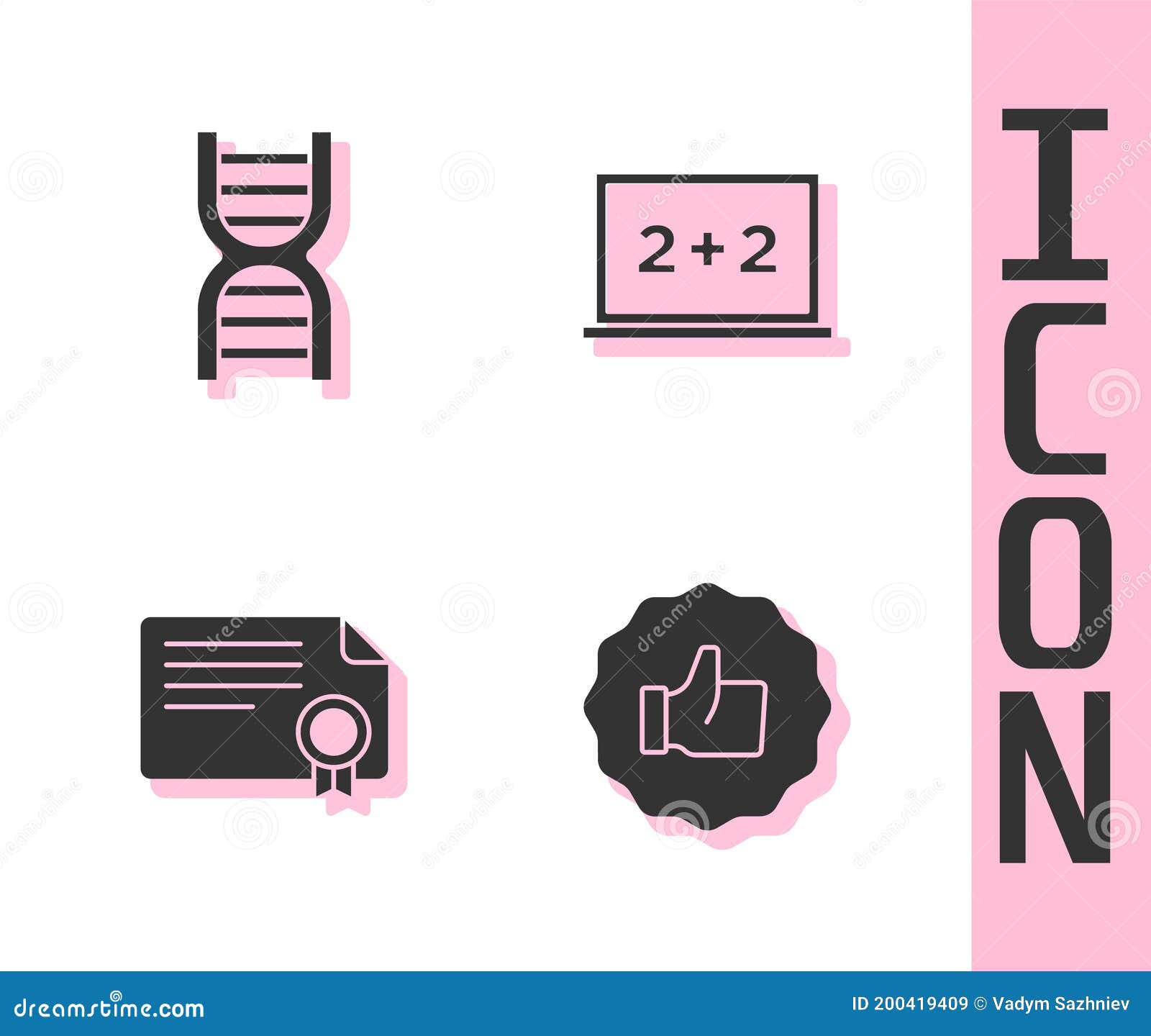 Set Hand Thumb Up, DNA Symbol, Certificate Template and Chalkboard Icon ...