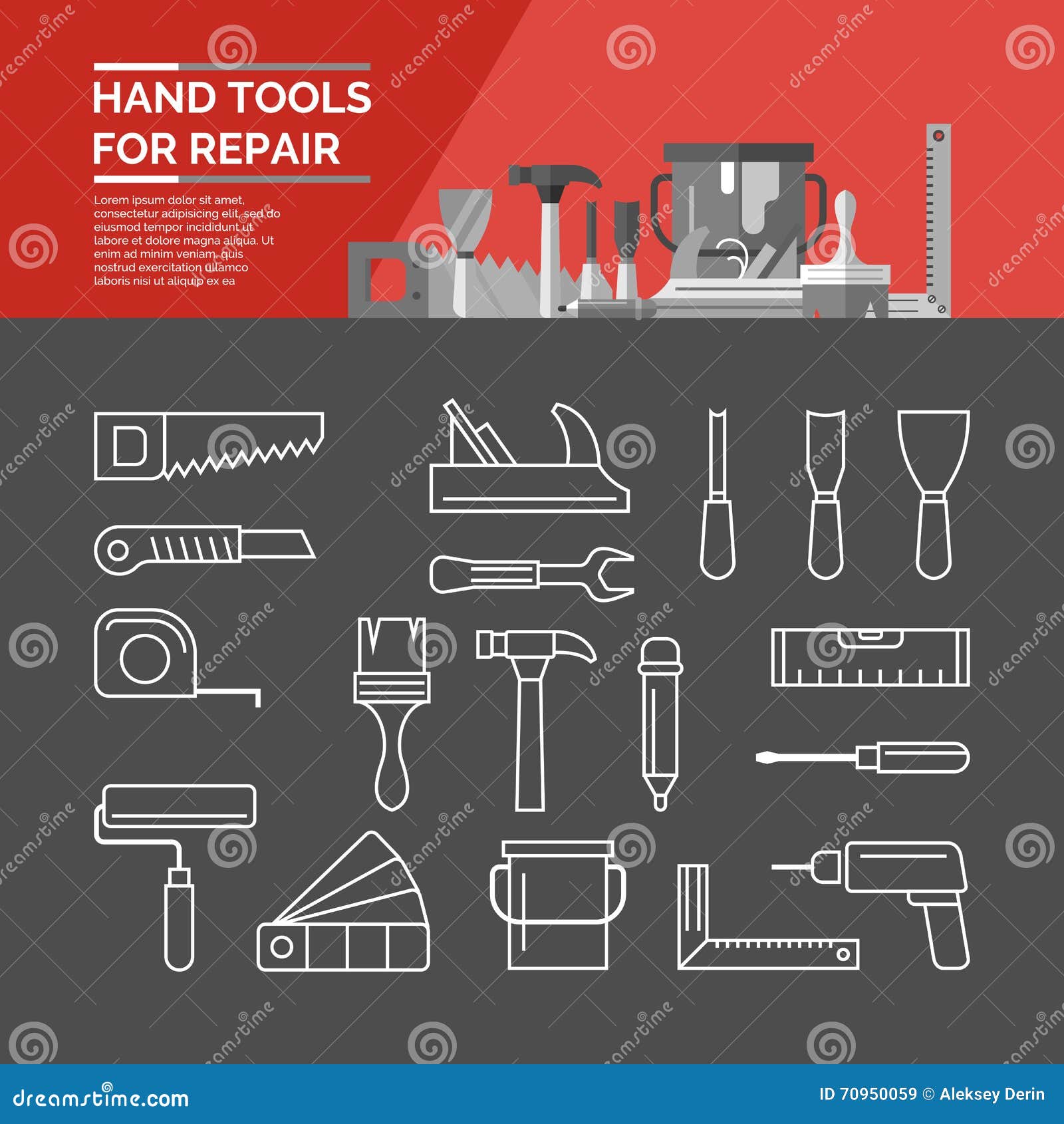 Set of hand tools stock vector. Illustration of decoration - 70950059