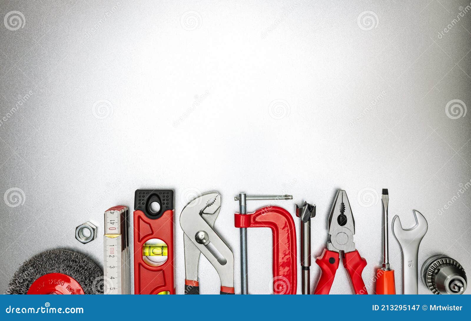 Set of Hand Tools and Instruments for Home Renovation or DIY on Grey ...