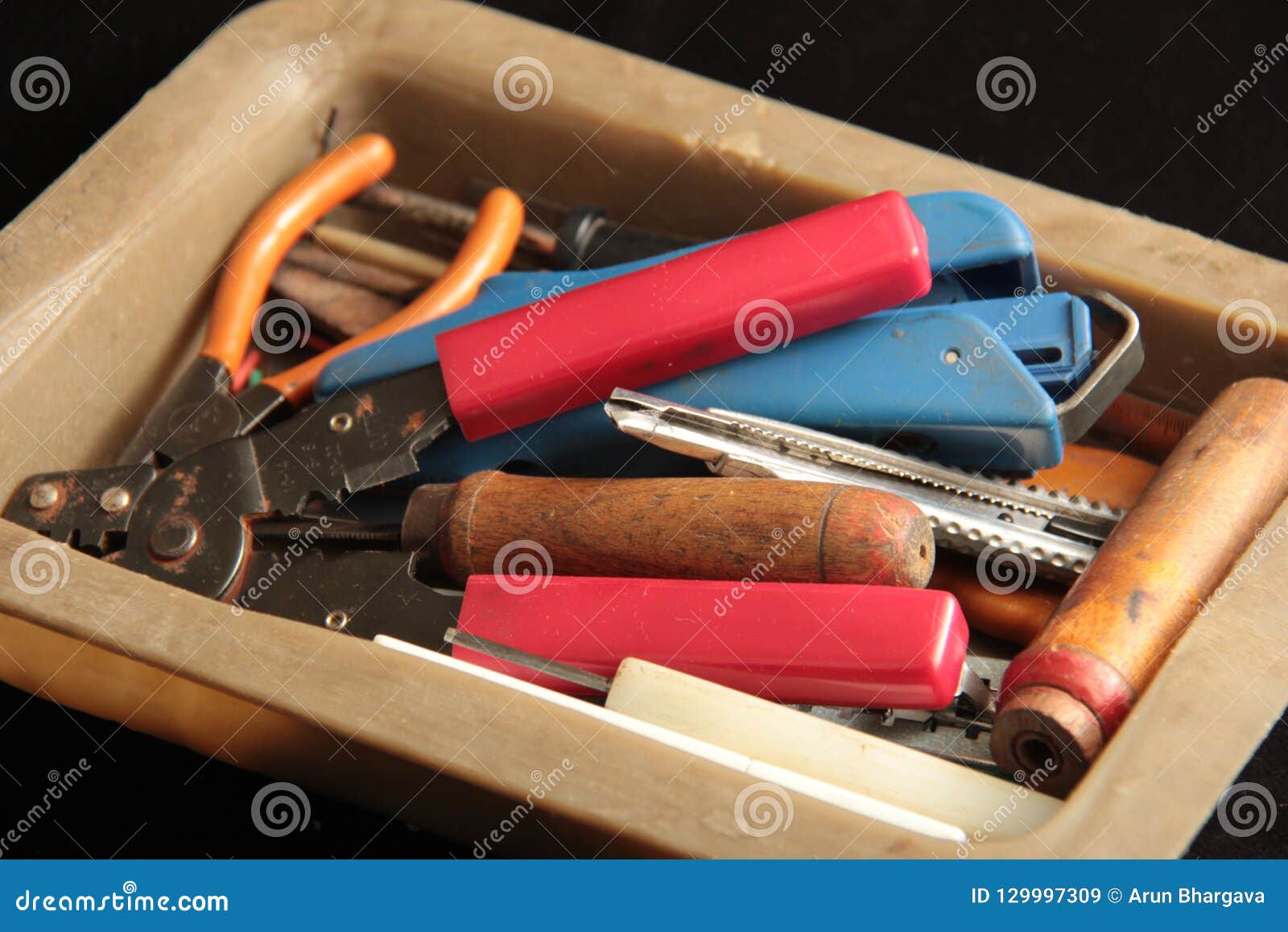 Old Repair Tool Box with Used Hardware Tools Stock Image - Image of ...