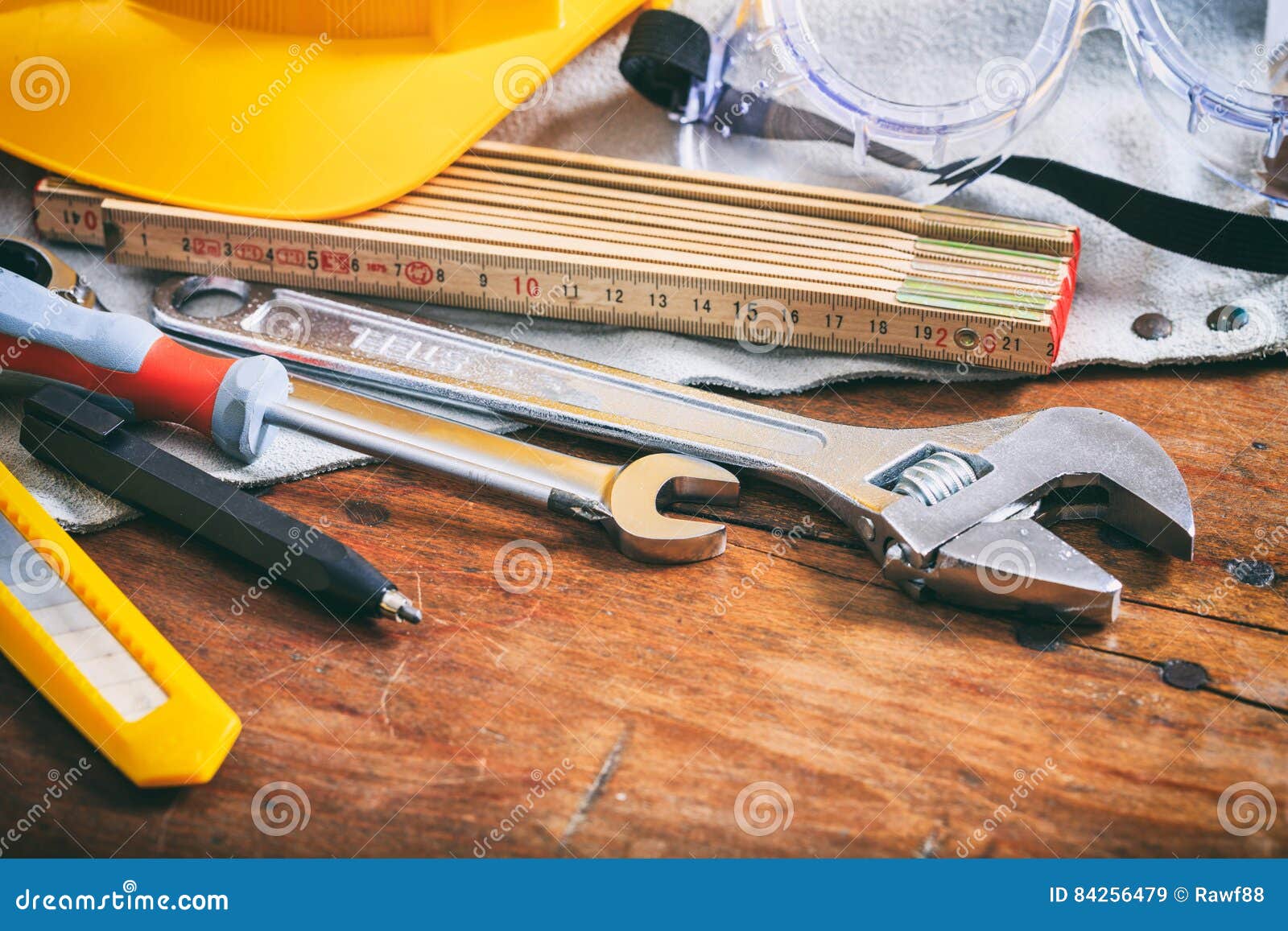 Set of Hand Tools on Wooden Background Stock Image - Image of repair ...