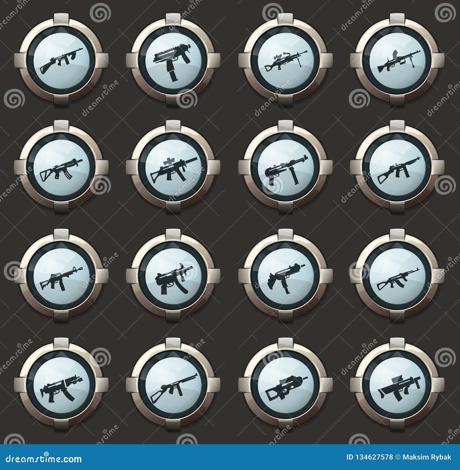 Set of hand weapons stock vector. Illustration of icon - 134627578