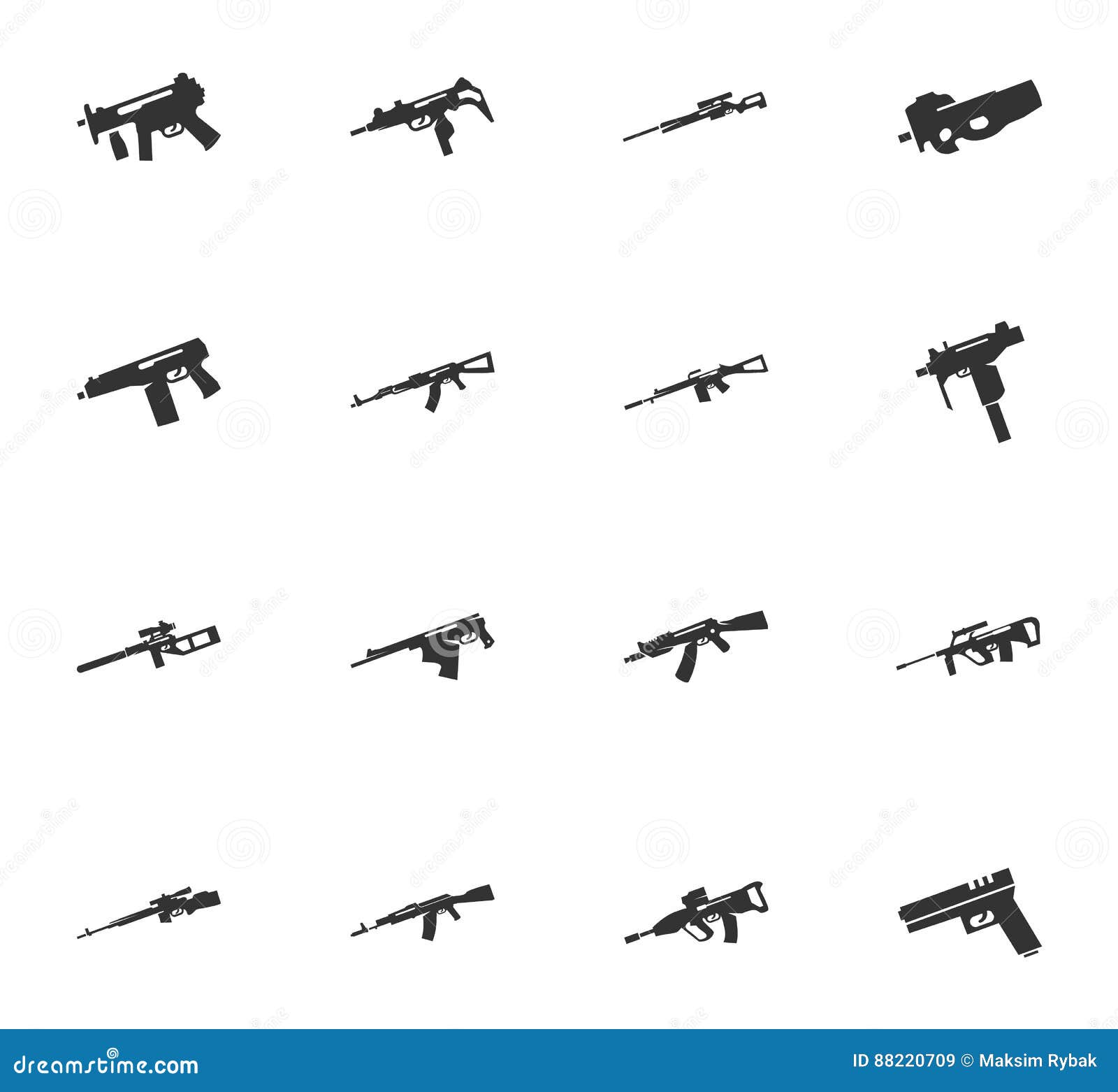 Set of hand weapons stock vector. Illustration of icon - 88220709