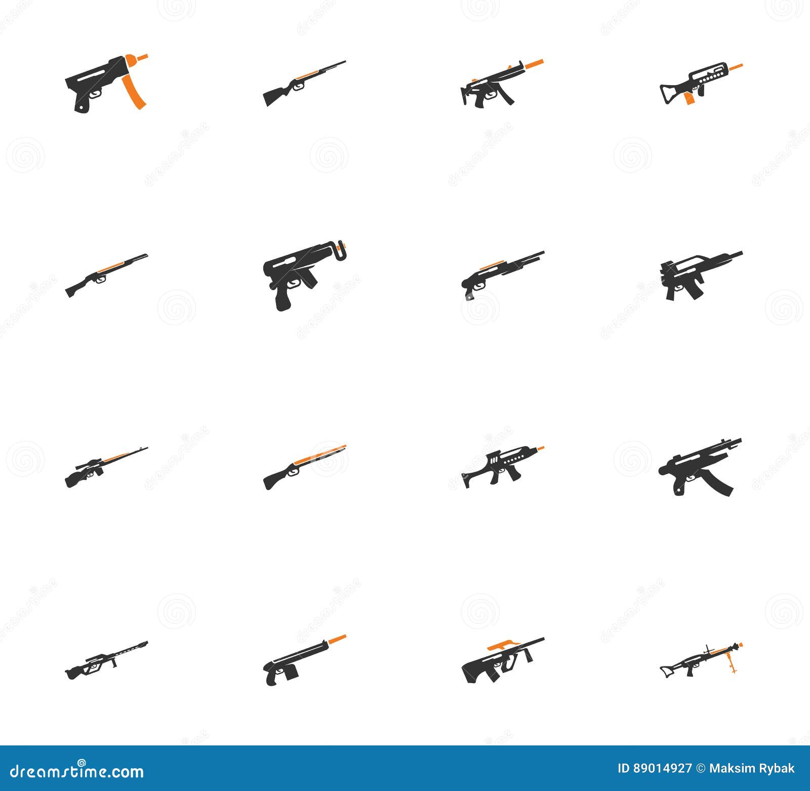 Set of hand weapons stock illustration. Illustration of graphic - 89014927