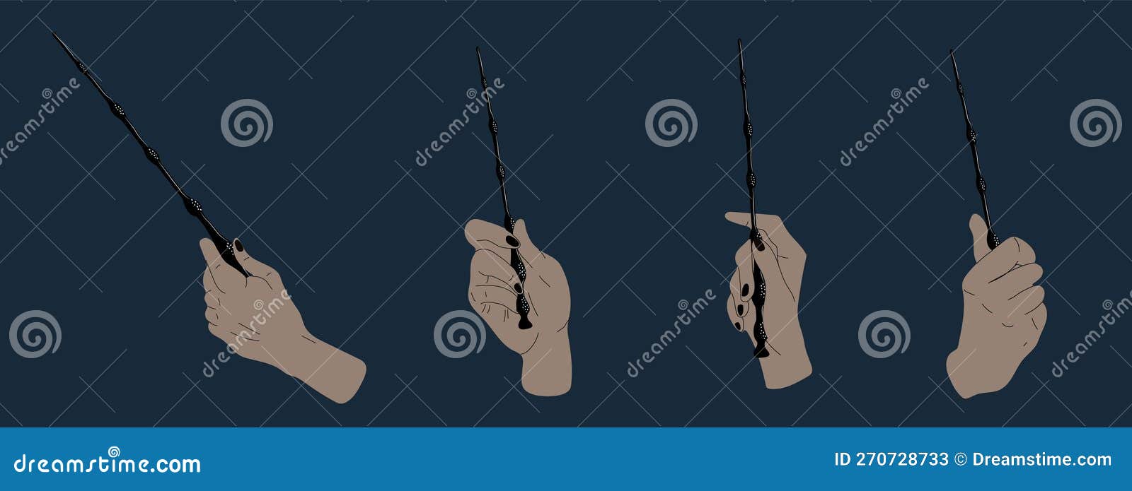 Set of Hand Wields a Magic Wand. Vector in Cartoon Style Stock Image ...
