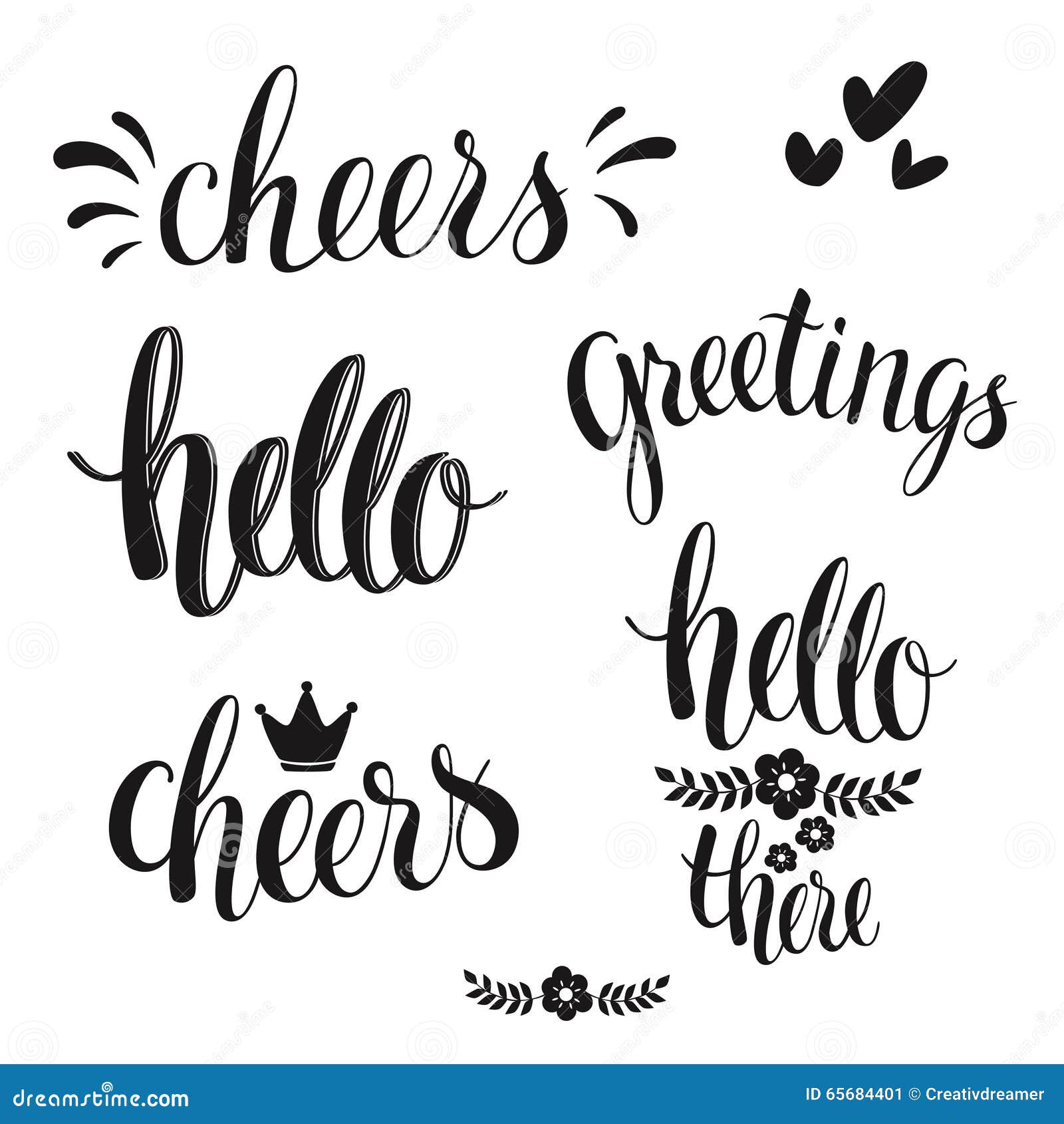 Set of Hand Written Greetings for Design Prijects. Hello, Greetings ...