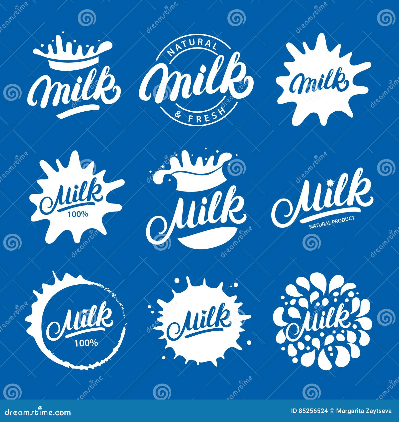 Set Of Hand Written Lettering Milk Logos, Labels, Badges, Emblems With ...