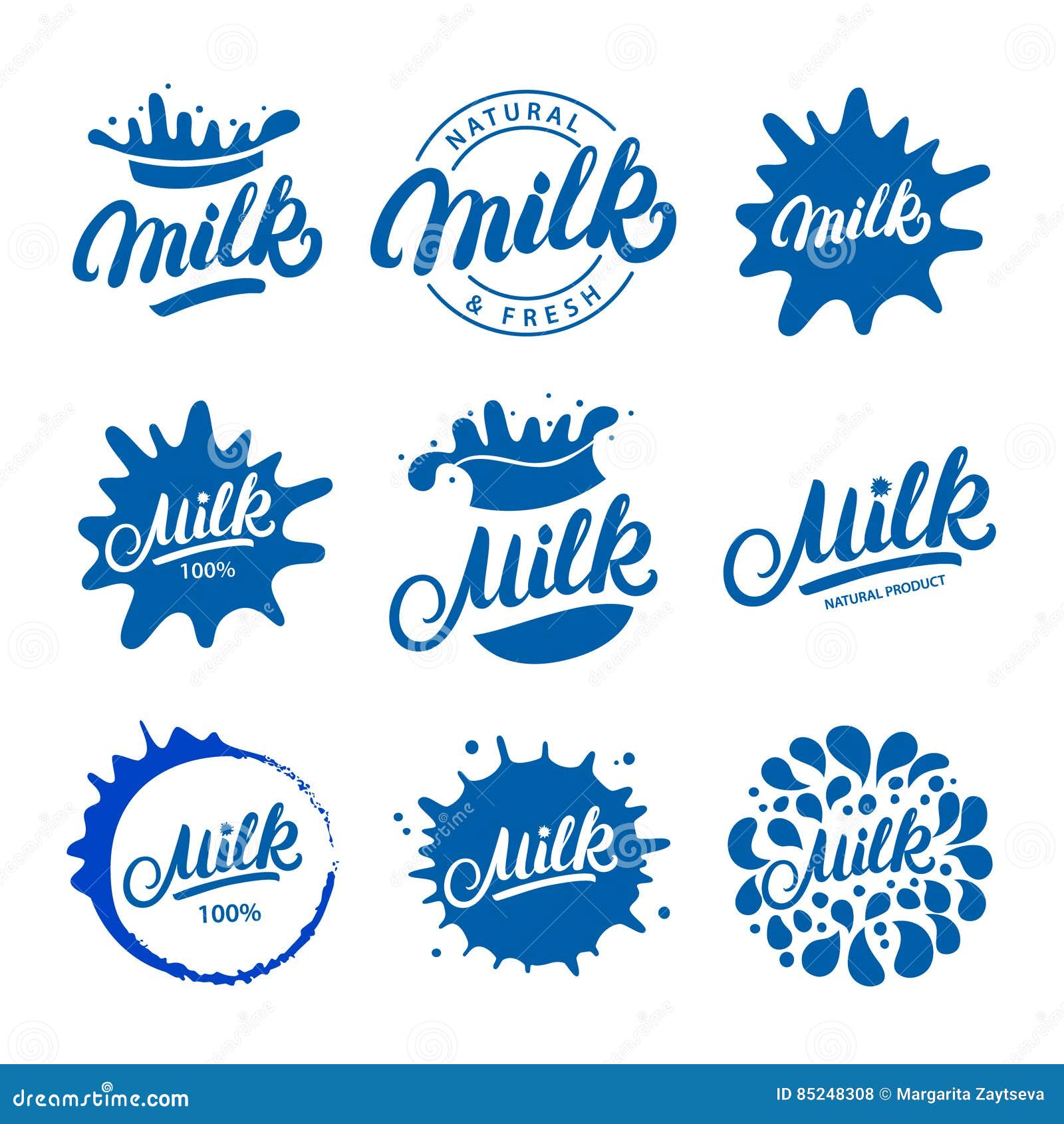 Set Of Hand Written Lettering Milk Logos, Labels, Badges, Emblems With ...