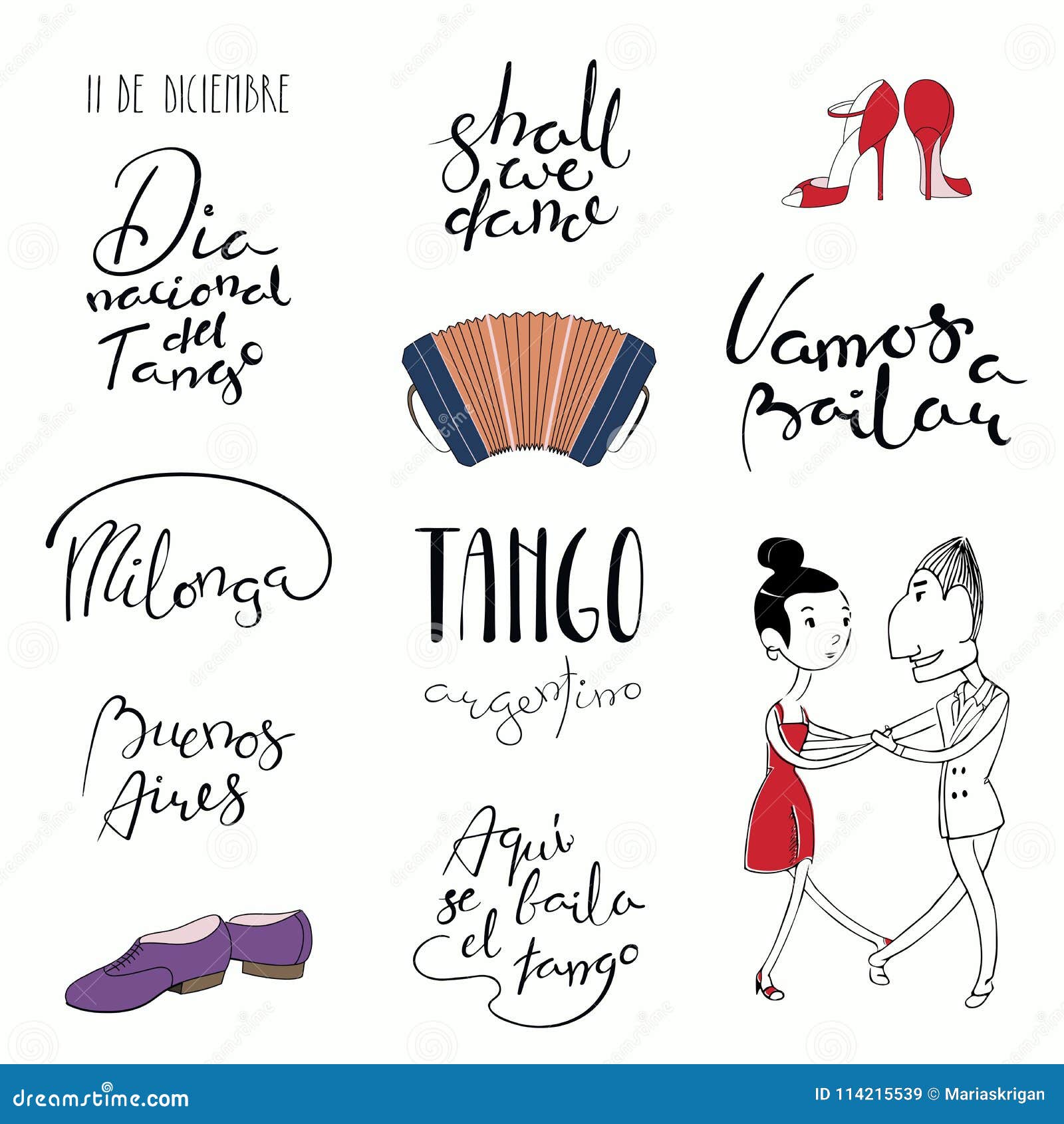 Hand Written Tango Quotes Set Stock Vector - Illustration of argentino ...