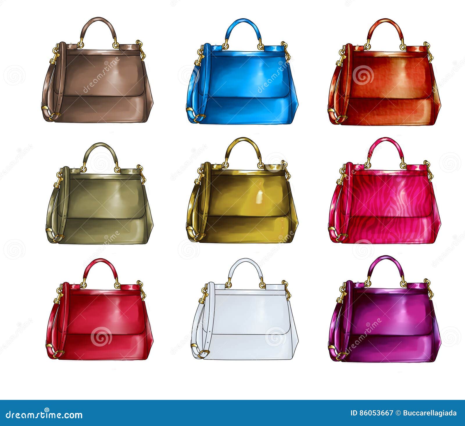 Set of Handbags in Different Textures and Colors Stock Illustration ...