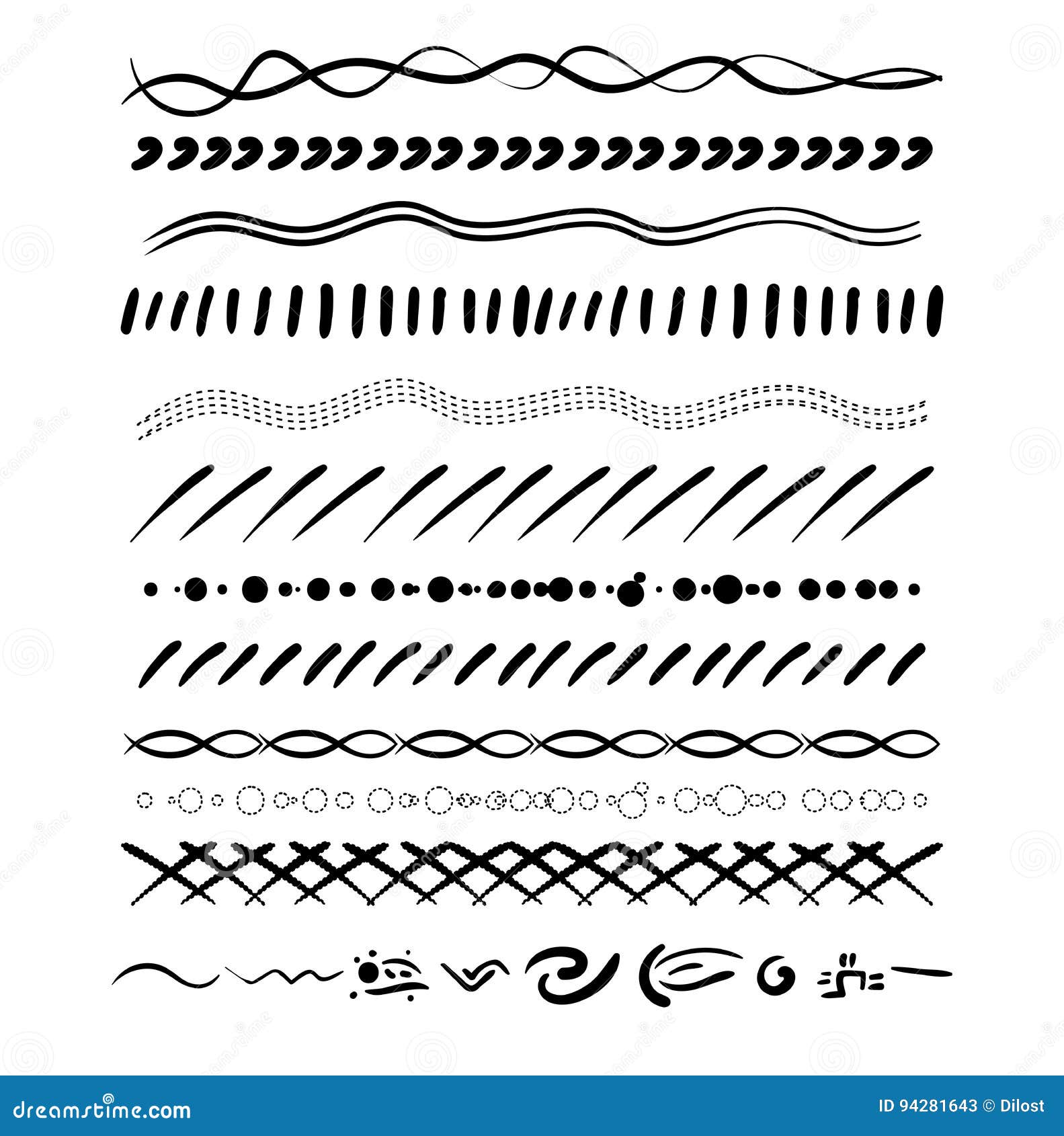 Set of handdrawn borders. stock vector. Illustration of decoration ...