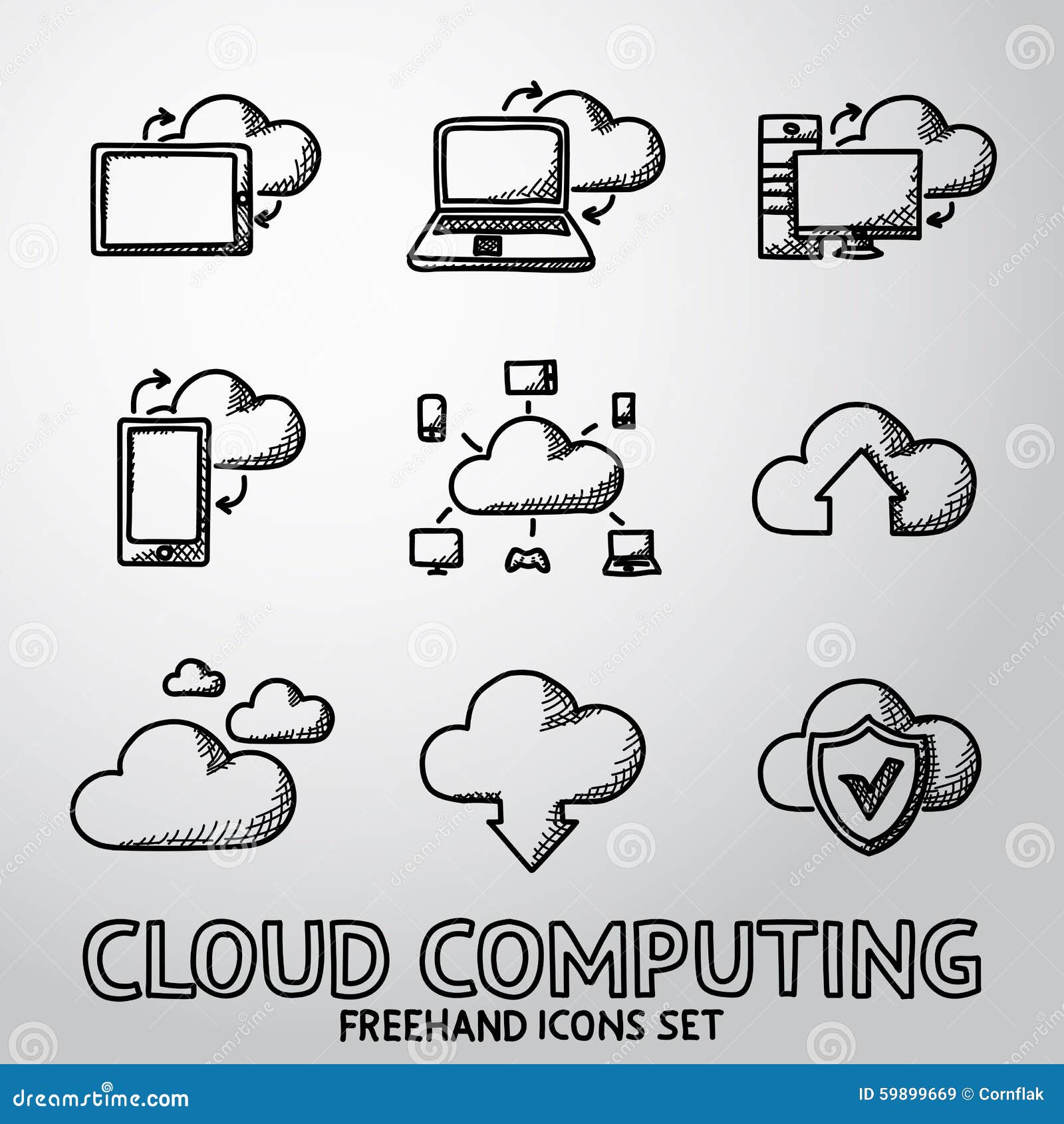 Set of Handdrawn Cloud Computing Icons. Vector Stock Vector ...