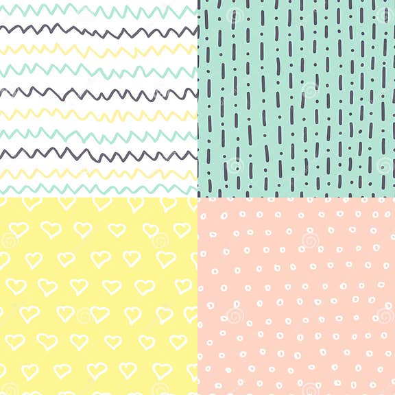 Set of Handdrawn Seamless Patterns. Simple Texture for Backround ...