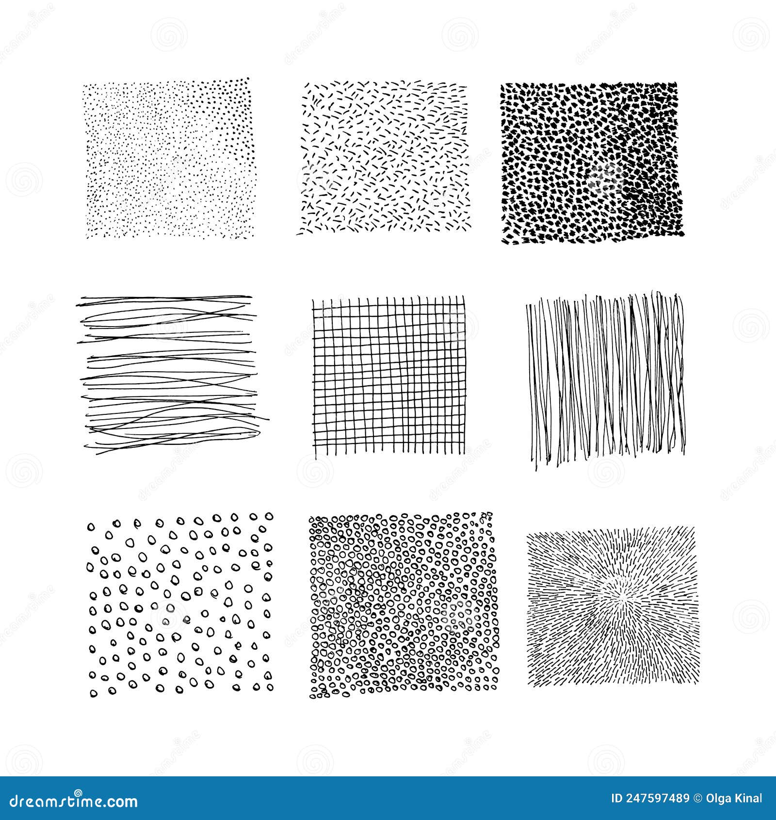 Set Handdrawn Textures and Brushes. Vector Hatching Dots, Line, Grid ...