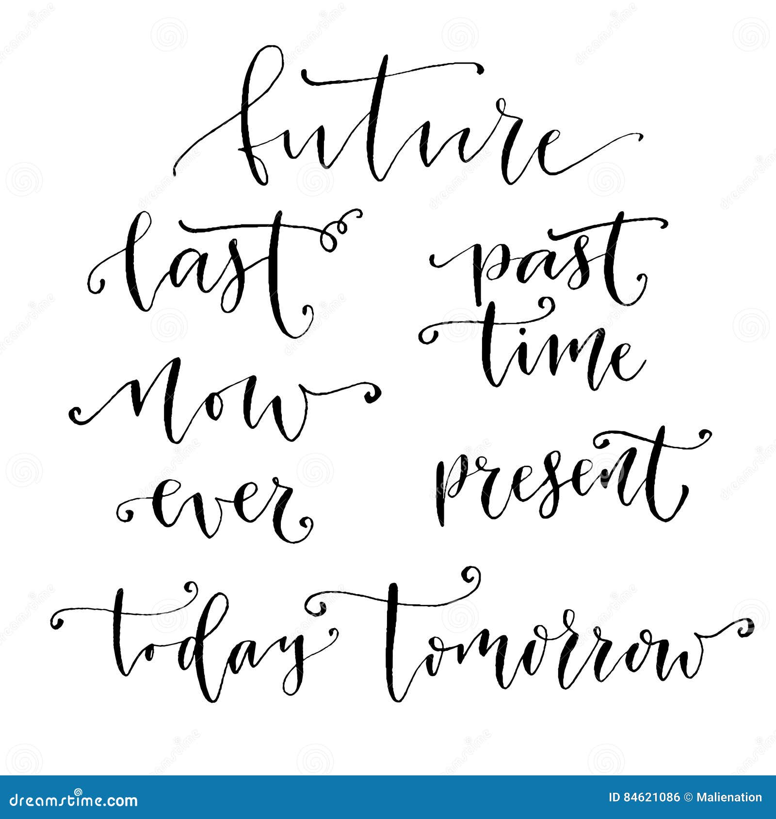 Set of Handdrawn Vector Time Calligraphy. Set with Modern Calligraphic ...