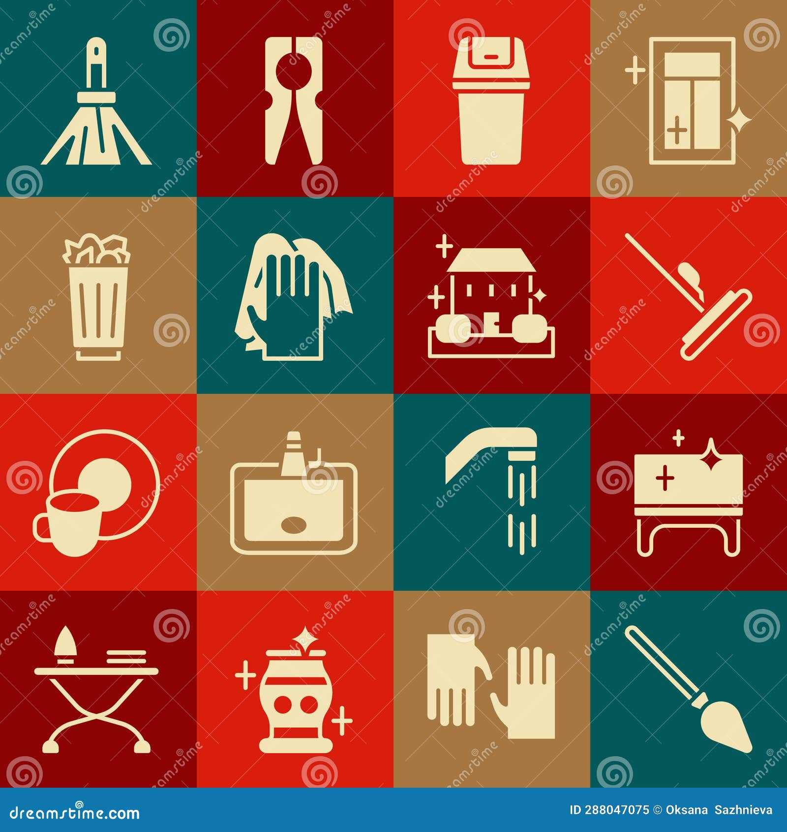 Set Handle Broom, Clean Table, Mop, Trash Can, Cleaning Service, Full ...