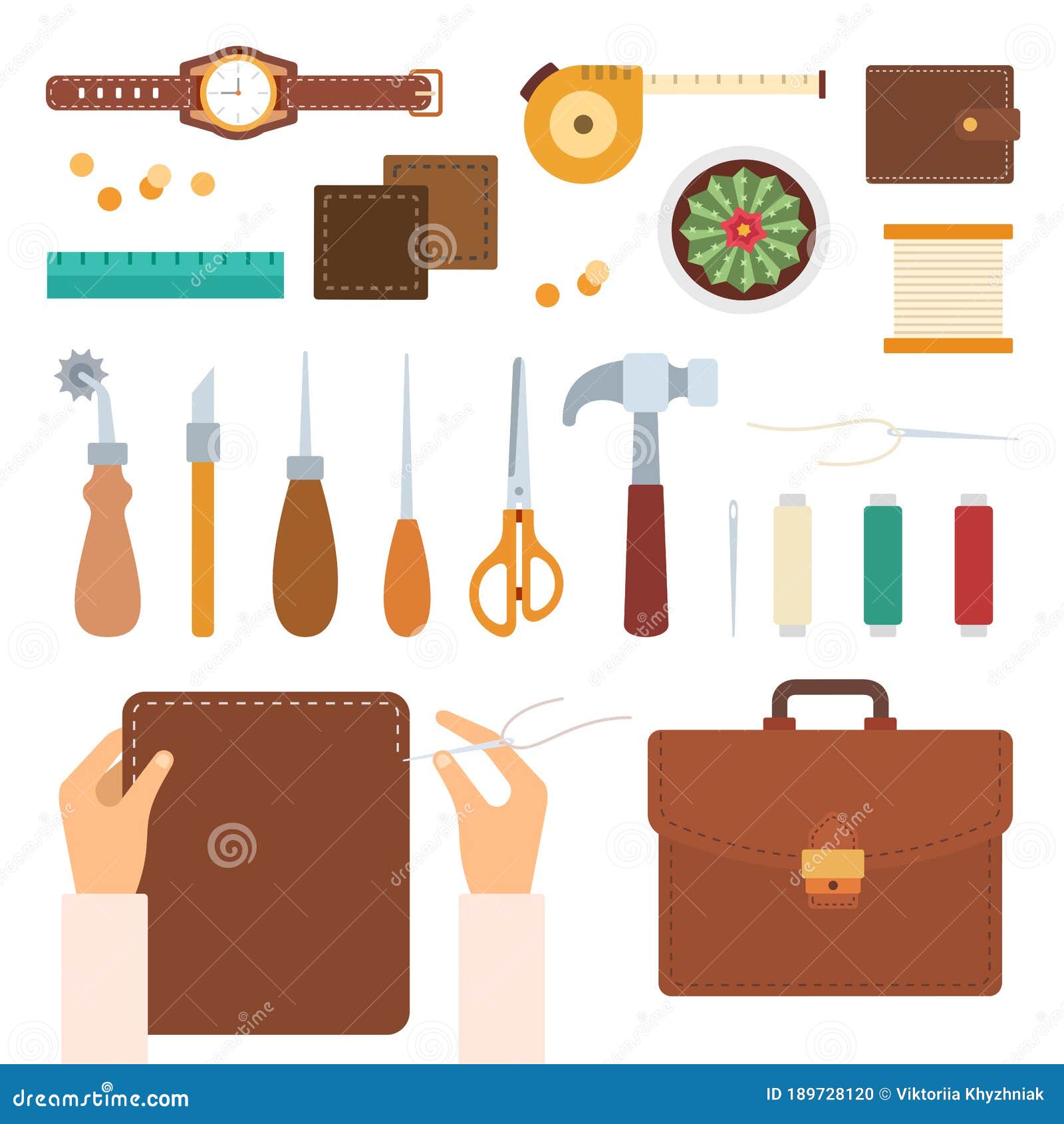 Set of Handmade with Leather Icons Flat Vector Stock Vector ...