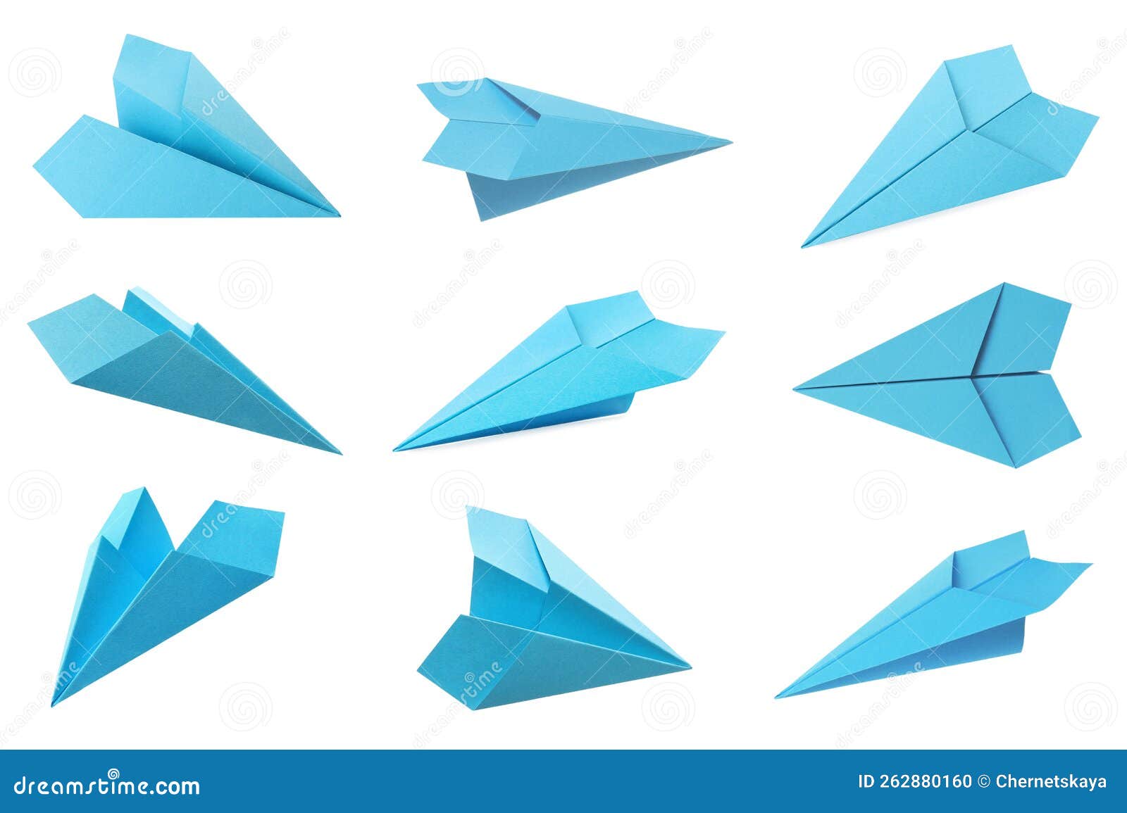Set with Handmade Light Blue Paper Planes on White Background Stock ...