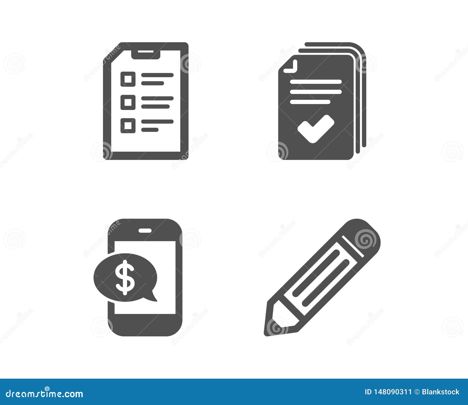 Handout, Phone Payment and Checklist Icons. Pencil Sign. Documents ...