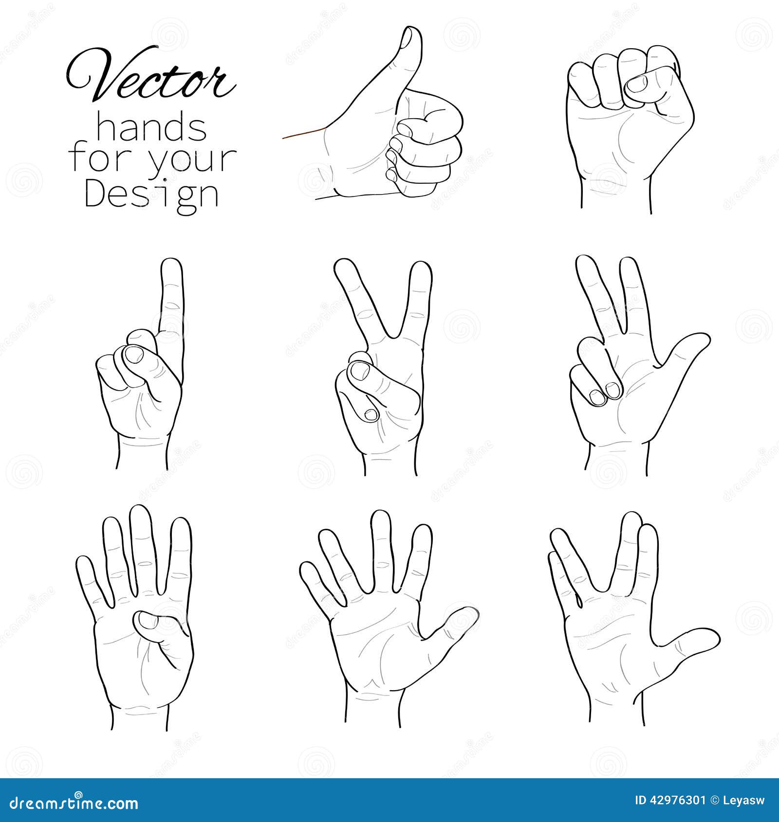 Set of Hands. Black and White Stock Vector - Illustration of touch ...