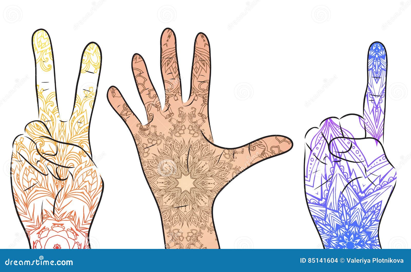 Set of Hands with Boho Pattern. Stock Vector - Illustration of asian ...
