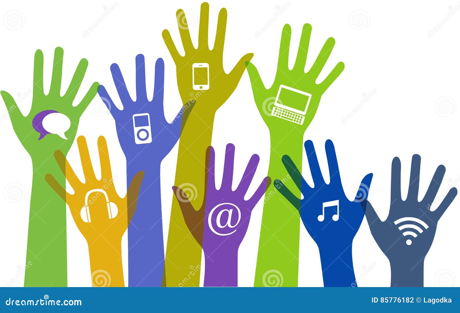 Set of Hands with Communication Icons Stock Vector - Illustration of ...