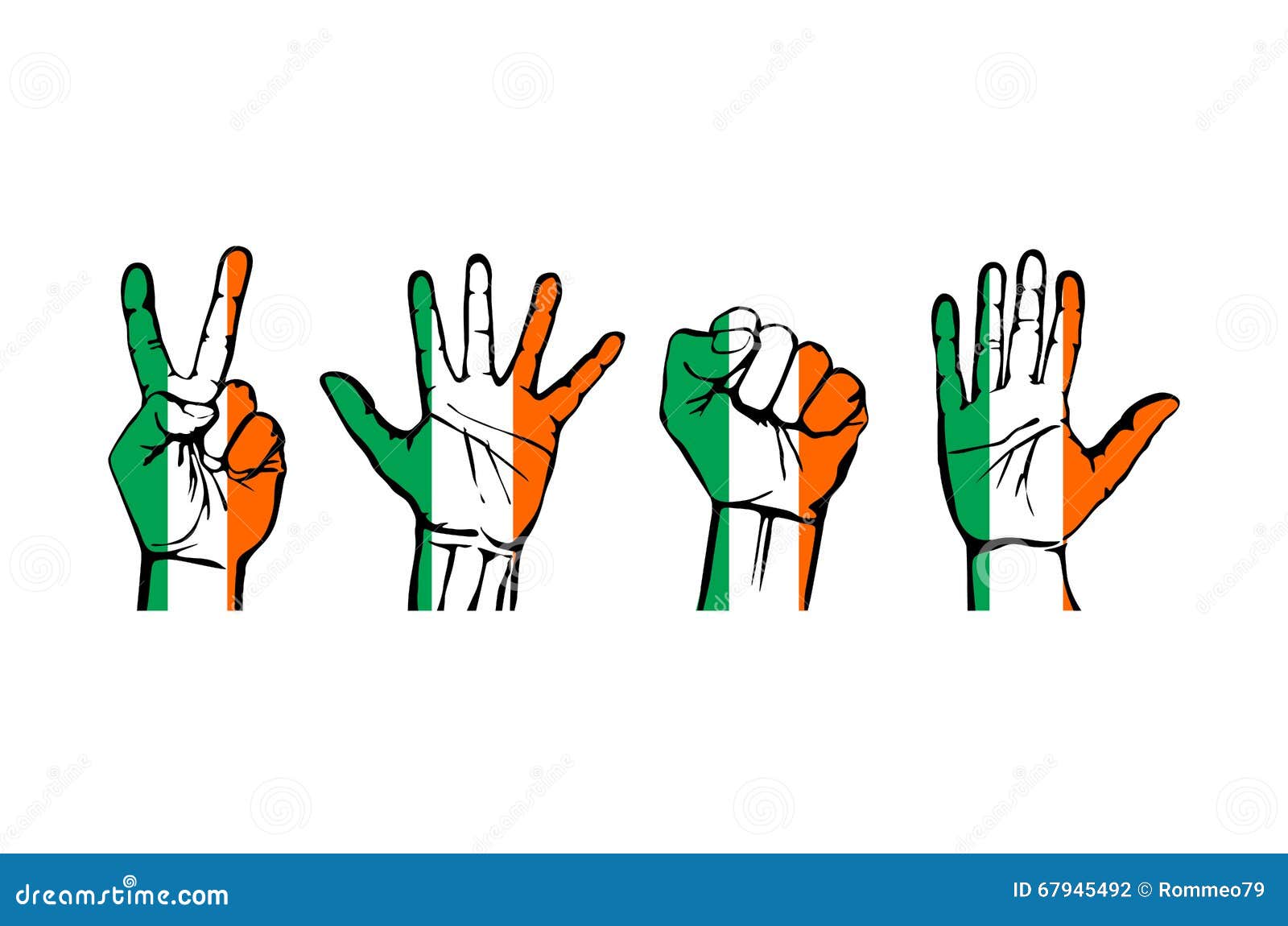 A Set of Hands with Different Gestures Wrapped in the Flag of Ireland ...
