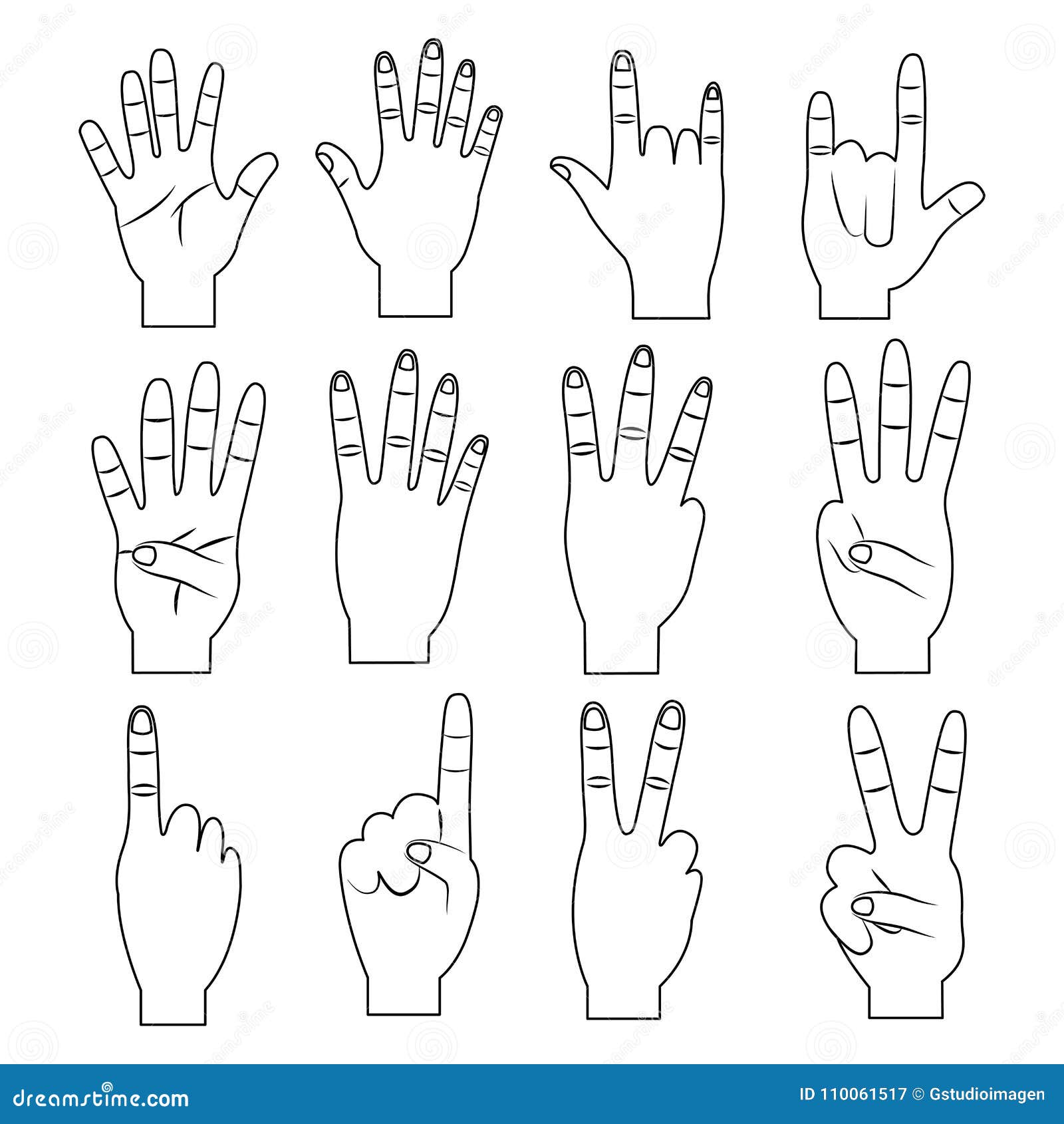 Set of Hands Differents Gestures Outline Design Stock Vector ...