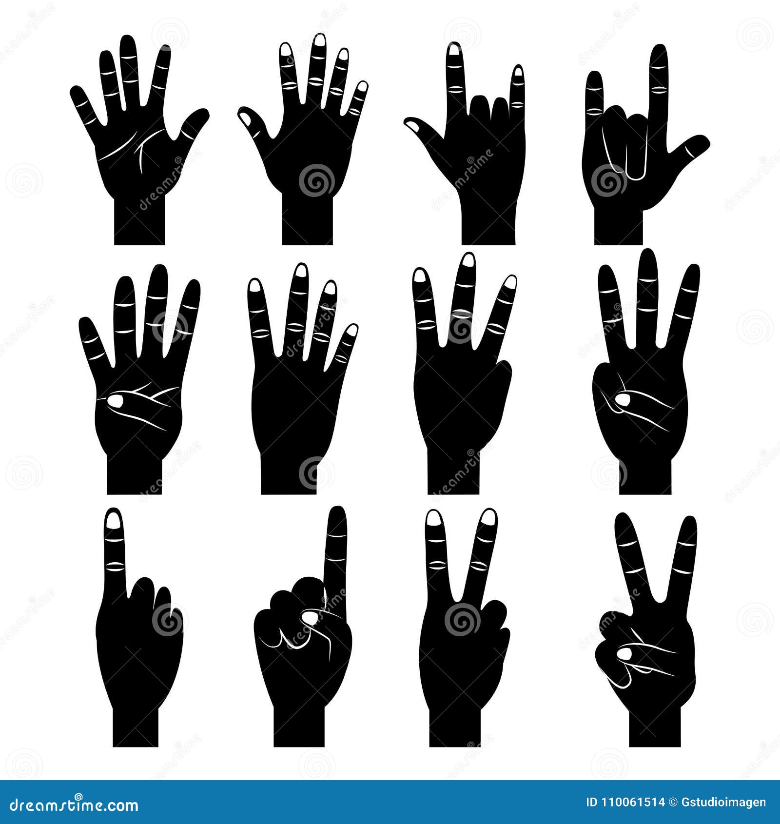 Set Of Hands Differents Pointing Thumb Up Fingers Gestures Vector ...